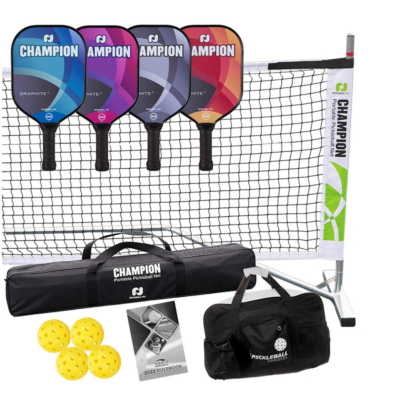 Champion Graphite X Deluxe Set-4 Paddles/Balls/Net/Duffel ...